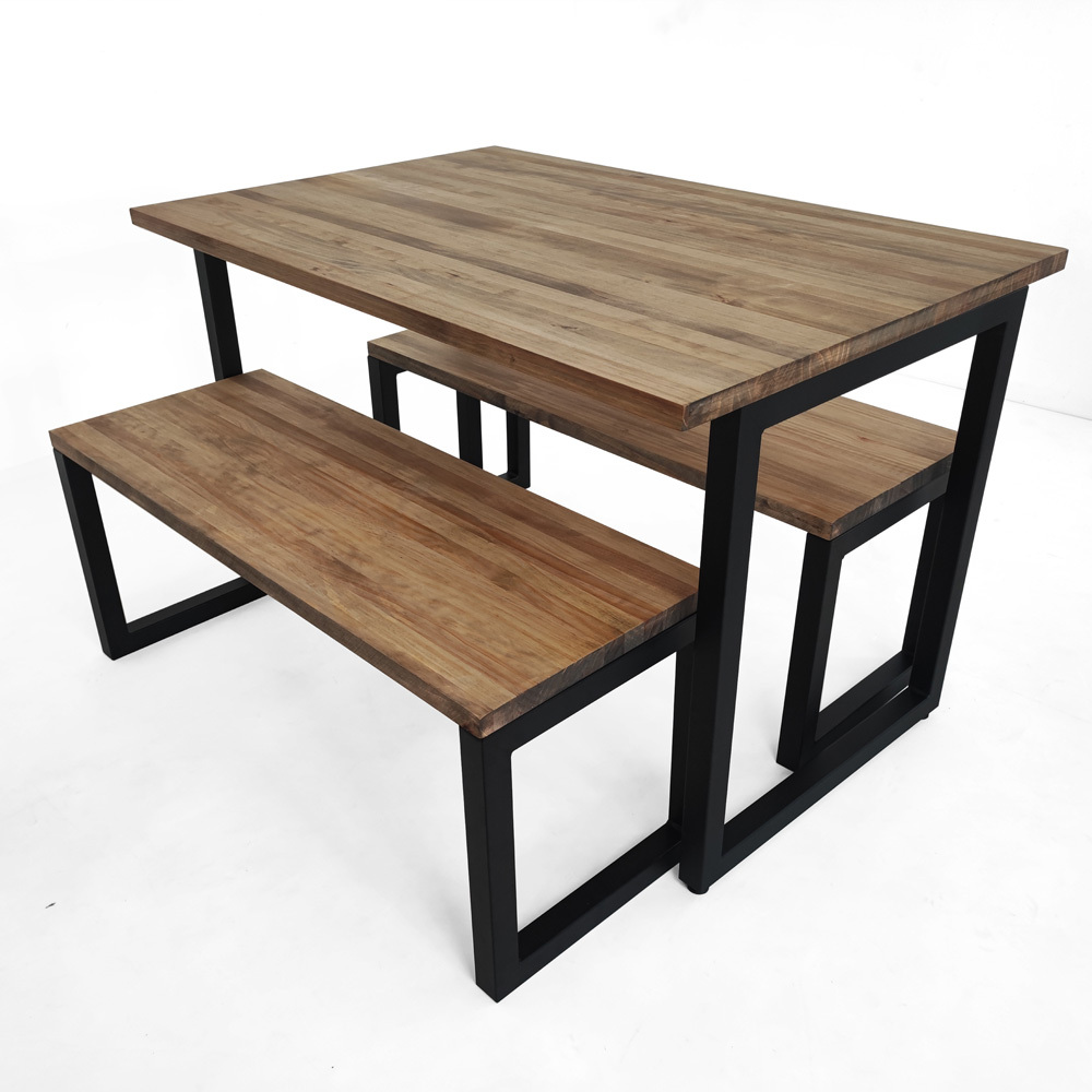 Conjunto de Mesa y Bancos iCub Strong Negro 120x80cm en madera maciza ...